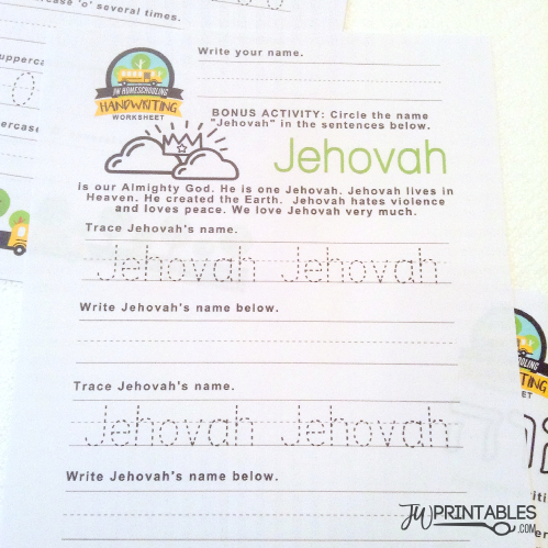 ‘Jehovah’ Handwriting Worksheets Booklet - JW Printables
