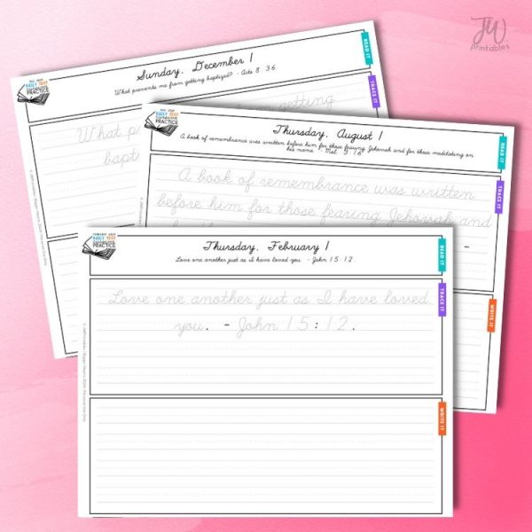 February 2024 Daily Text Handwriting Practice - Cursive - JW Printables