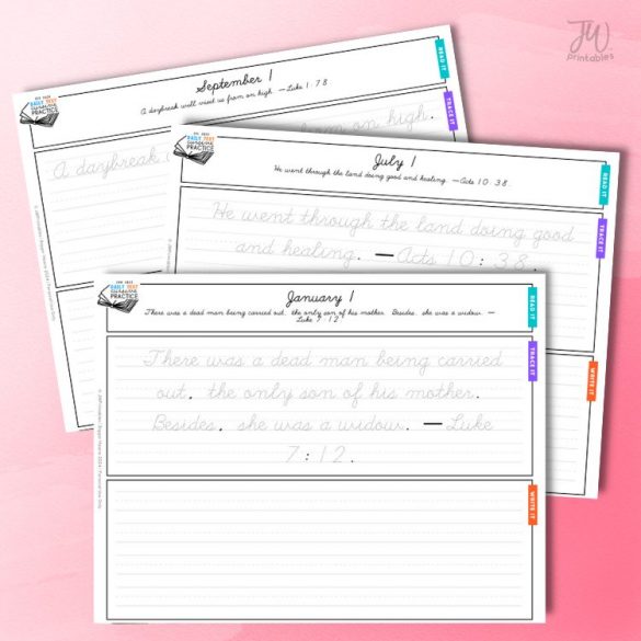 Aug 2025 Daily Text Handwriting Practice - Cursive - JW Printables