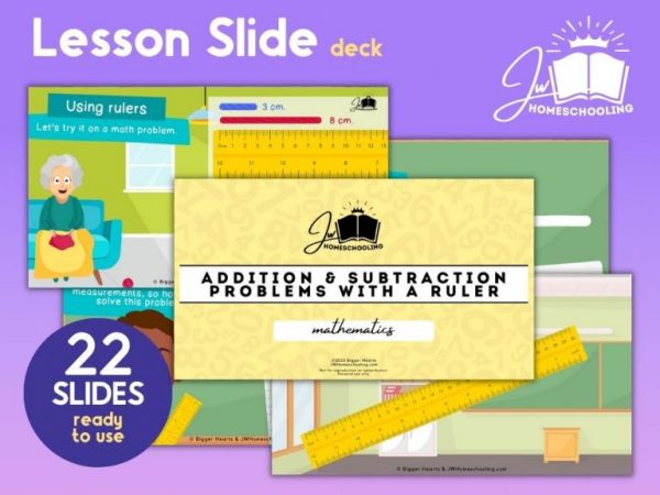 Addition & Subtraction Problems with a Ruler | Lesson Slide Deck - JW Printables
