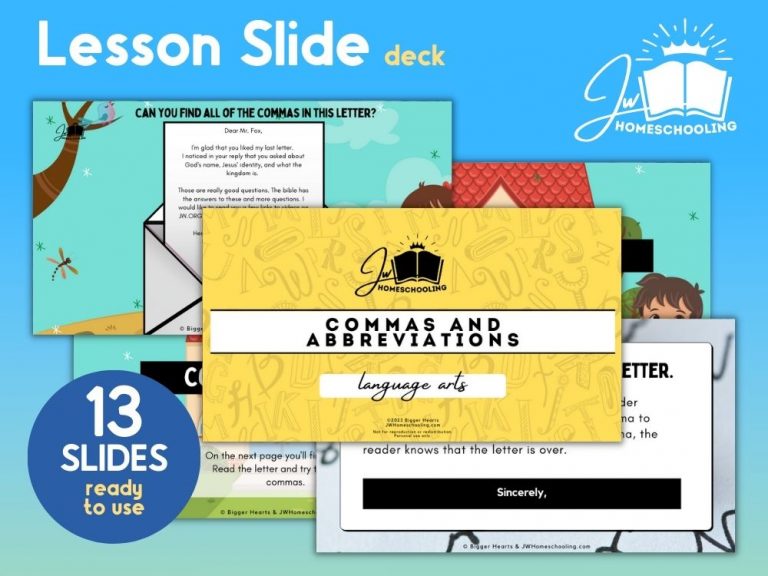 Commas and Abbreviations | Lesson Slide Deck - JW Printables