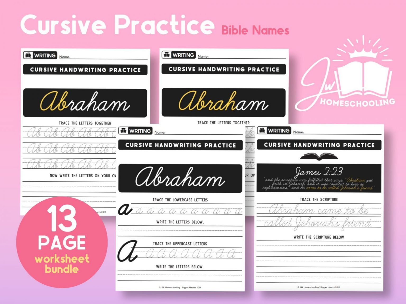 Abraham Cursive Practice | JW Homeschool Worksheet - JW Printables