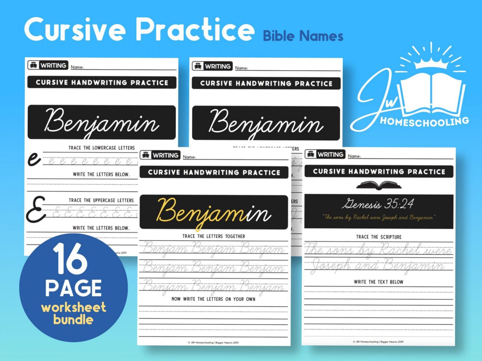 Benjamin Cursive Practice | JW Homeschool Worksheet - JW Printables