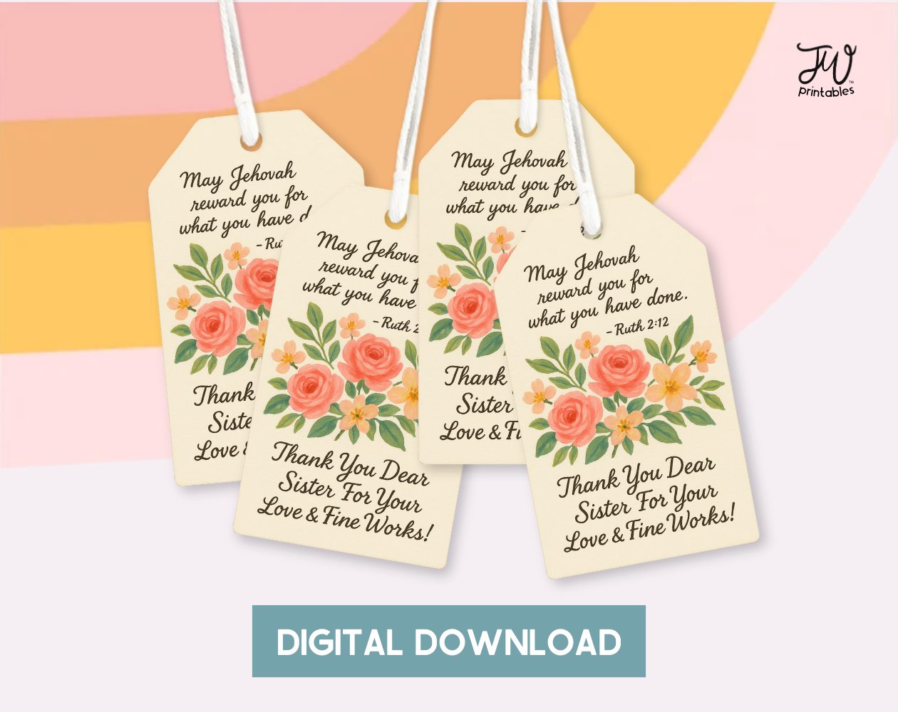 Printable JW Gift Tags • Ruth 2:12 Sister Thank You • Floral JW Favor ...